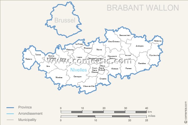 Carte communes du Brabant Wallon