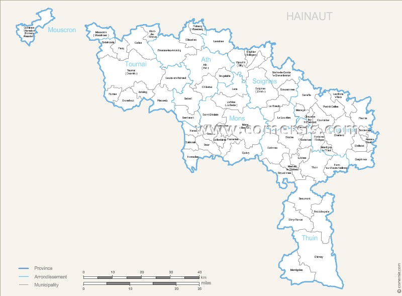 Carte communes du Hainaut